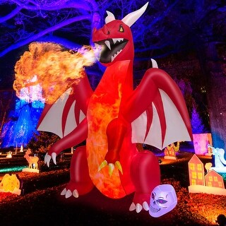 Costway 8 FT Halloween Inflatable Red Dragon with Wings & Skull - See ...