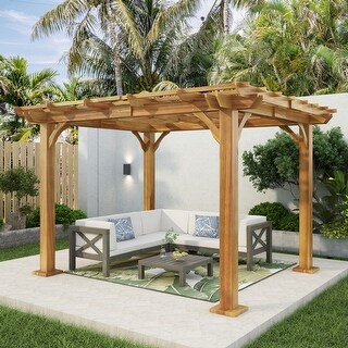 Brava Acacia Wood Outdoor 5 Seater Sectional Sofa Chat Set and 12' x 10 ...
