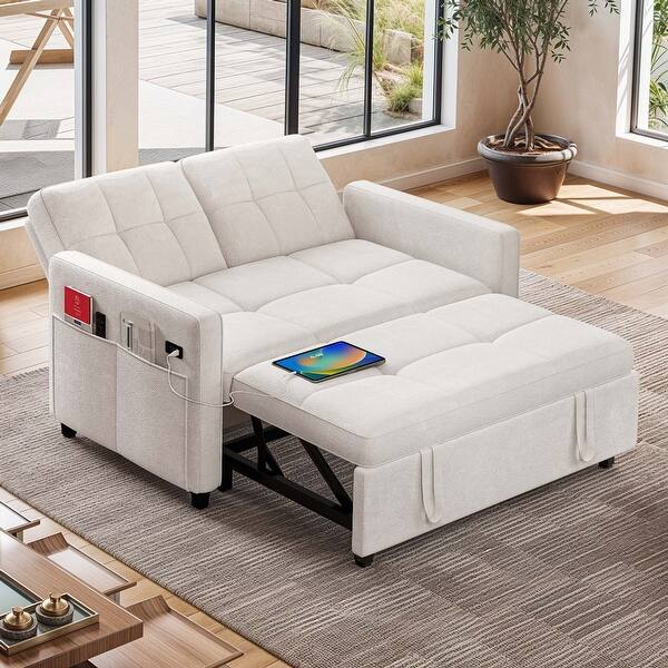 Moasis 3-in-1 Multi-Functional Sleeper Sofa with Iron Frame Pull-Out Bed,Loveseat Bed with USB ...