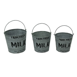 Set of 3 Galvanized Metal Farm Fresh Milk Pails with Built-In Handles ...