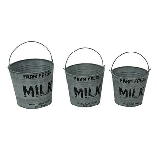 Set of 3 Galvanized Metal Farm Fresh Milk Pails with Built-In Handles ...