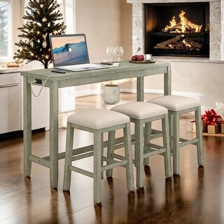 4 Pieces Rustic Counter Height Dining Table Set with Fabric Padded ...