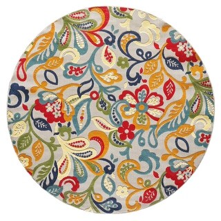 8' Round Multicolor Jacobean Floral Indoor Outdoor Area Rug - 6' x 7 ...