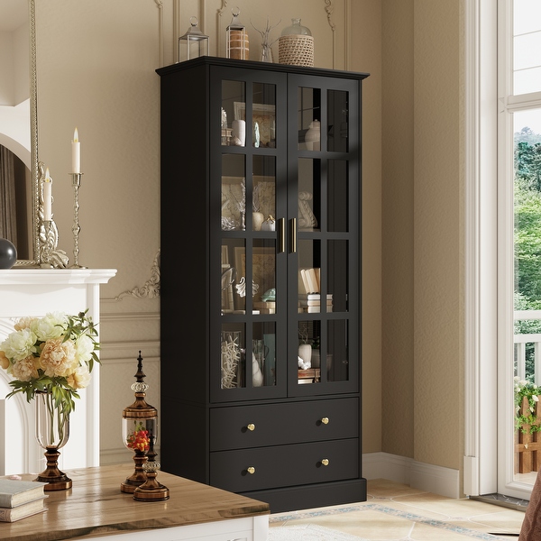 Glass Cabinet 70.1 White Display Curio Storage Cabinet with Glass Door On Sale Bed Bath Beyond 37773745