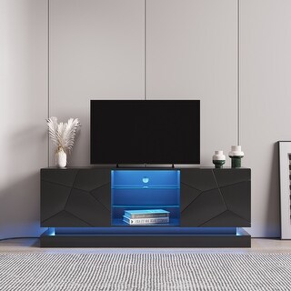 Modern TV Cabinet with LED Lights and High-Gloss Finish for TVs up to ...