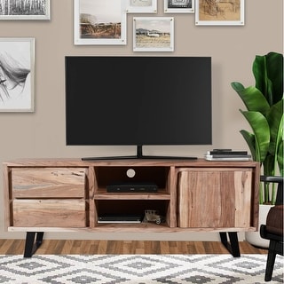 57 Inch 2 Drawer Acacia Wood TV Media Entertainment Console, 1 Door ...