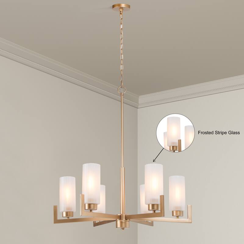 Modern Gold 6-Light Frosted Glass Shade Wagon Wheel Chandelier for ...