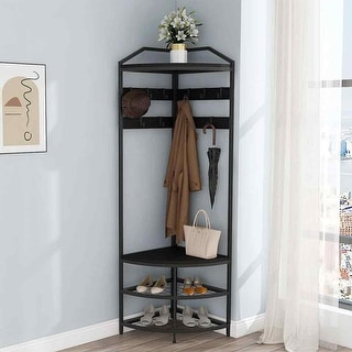 Corner coat rack with storage,corner hall tree,metal corner clothes ...