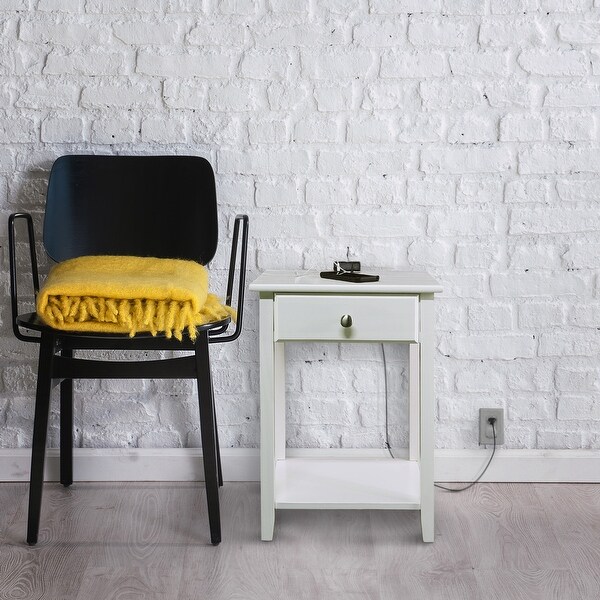 Night owl white nightstand with usb port store