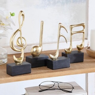 Gold Resin Musical Notes Decorative Sculpture with Black Base (Set of 4 ...