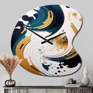 Blue And Gold Modern Art Abstract Painting VII - Abstract Wall Clocks ...