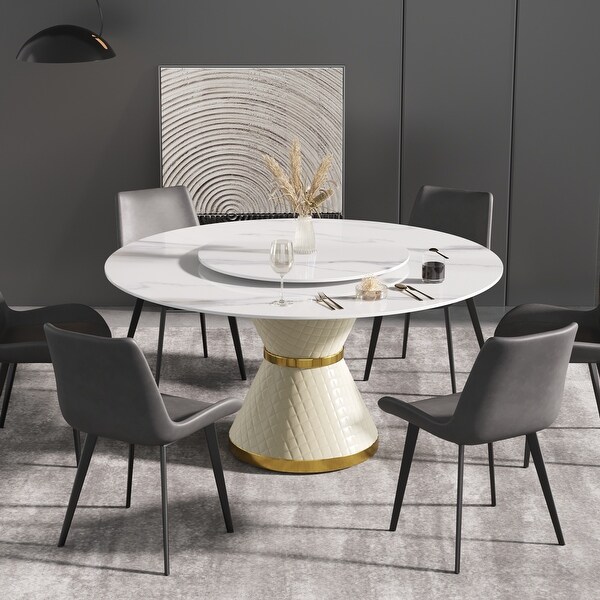 59 Round Marble Dining Table with Solid Wood Pedestal On Sale Bed Bath Beyond 39930046