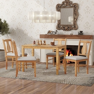 Wooden Rectangular Dining Table Set, 5-Piece Dining Set, Classic Dining Table and 4 Upholstered ...