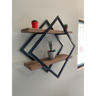 Metal Frame Diamond Shape Wall Mount 2 Tier Shelf - Bed Bath & Beyond ...