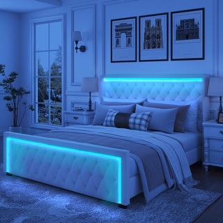 Elegant Design Queen Size Platform Bed with LED Lights - Bed Bath ...