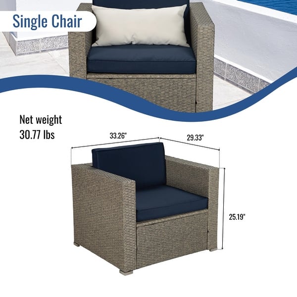 6-Piece Gray Mix Yellow PE Rattan Wicker Sectional Navy Cushioned Sofa ...