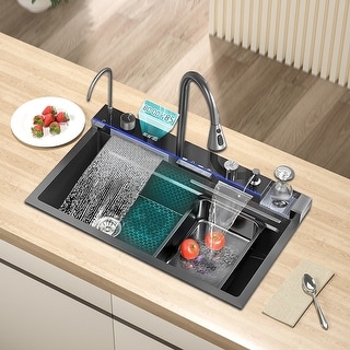 Waterfall Kitchen Sinks Fahrenheit Digital Display Pull-Out Faucet ...