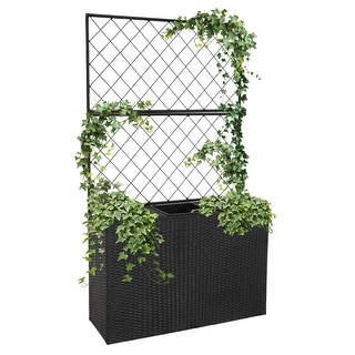 Sunnydaze 3-Section Wicker Planter Box with Trellis - Black - Bed Bath ...