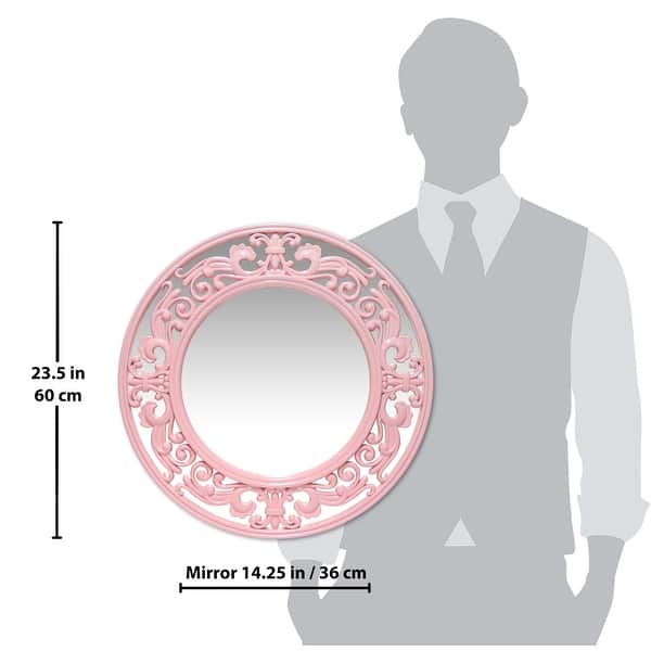 Traditional Pink 24 inch Decorative Round Pink Wall Mirror - 23.5 x 1 x ...