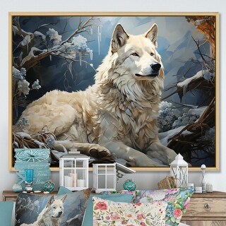 Designart "Wolf Watch In Winter Patchwork III" Animals Wolf Framed Wall ...