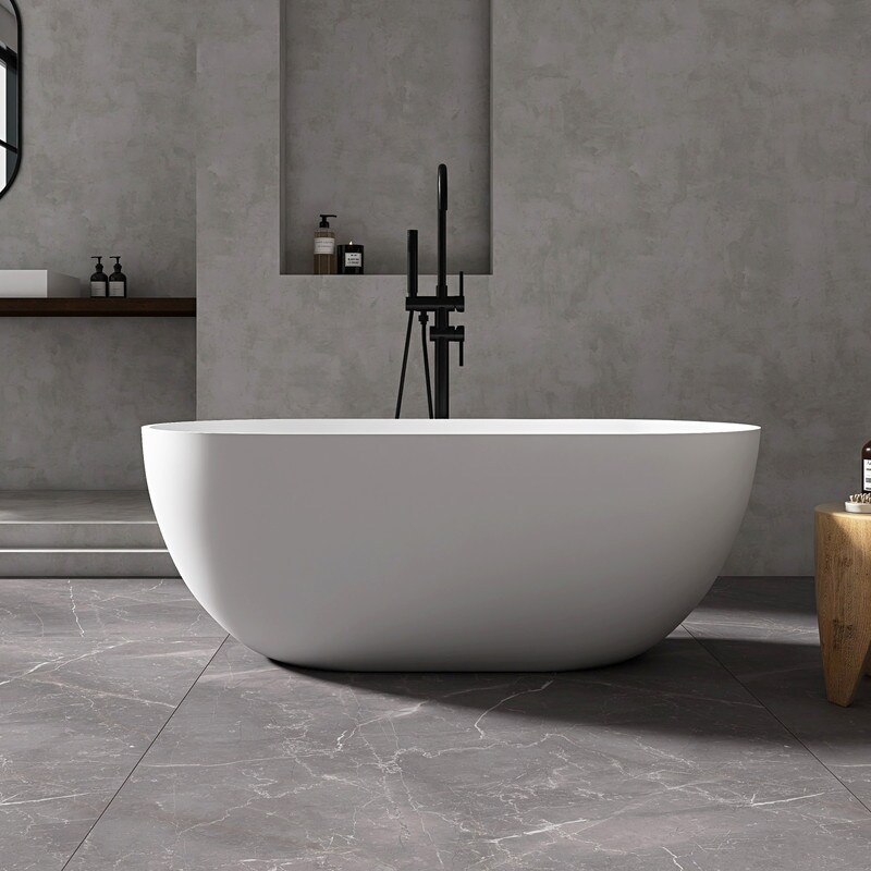 Vanity Art 59" or 67" Stone Resin Oval Freestanding Bathtub, Soaking ...
