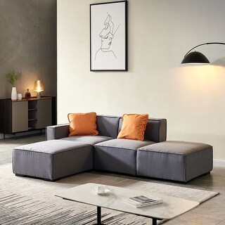 4-seat Modular Lounge Chaise Couch Sectional Sofa Set with Ottoman ...