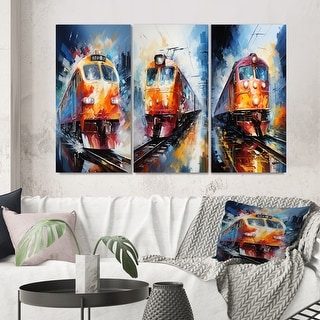 Designart "Abstract Train Vibrant Motion III" Modern Wall Art Set Of 3 ...