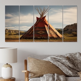 Designart "Coral Native Tipi Shadows Of Heritage" Native American ...