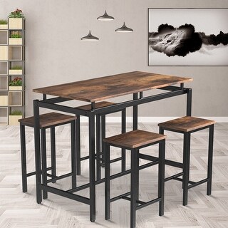 5-Piece Modern Industrial Style Dining Table Set with 4 Stools, Sturdy ...