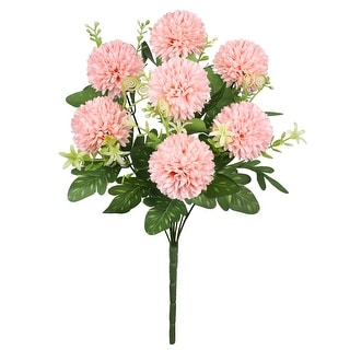 Set of 3 Pink Peach Artificial Pom Pom Mum Flower Stem Bush Bouquet ...
