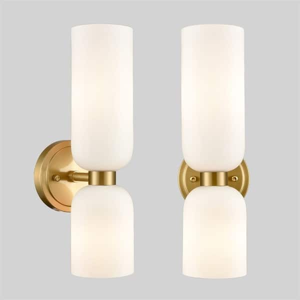 Linosa Modern Brass Wall Sconces 2-Light Milky White Glass Shade - On ...