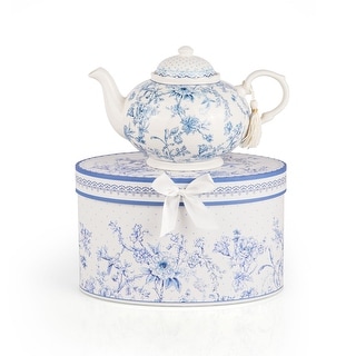 Elegant Blue Flowers 1.1Qt Bone China Teapot in Gift Box - 1.14Qt - Bed ...