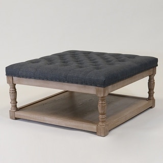 Dark Grey Cocktail Ottoman Tufted Textile 34-inch Shelved - Bed Bath ...