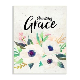 Stupell Amazing Grace Calligraphy White Flower Blossom Botanicals Wood ...