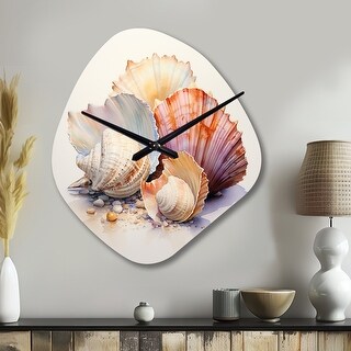 Watercolor White Seashells Collage I - Seashell Large Wall Clocks ...