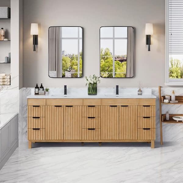 Palos Bath Vanity with Grain Composite Stone Top without Mirror - Bed ...