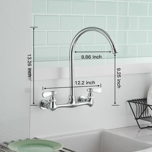 Double Handle Wall Mount Standard Kitchen Faucet with High Arc Swivel ...