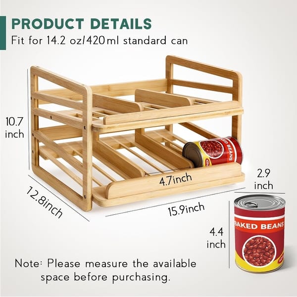 Bamboo Can Organizer Rack, Stackable Double-Layer Can Organizers and ...