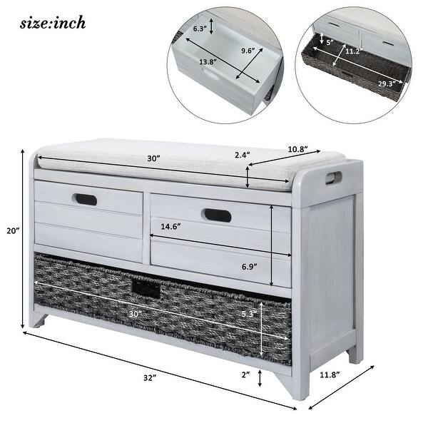Nestfair Storage Bench Entryway Bench with Removable Basket and 2 ...