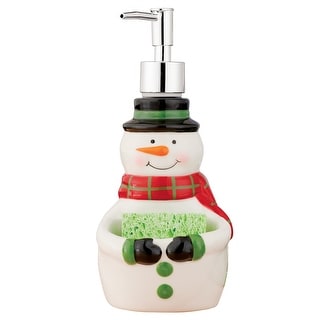 Festive Snowman Ceramic Soap Dispenser with Sponge Holder - 10.500 x 6. ...