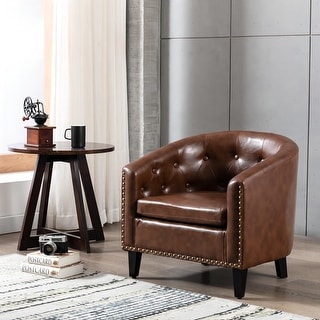 GEITIN PU Leather Tufted Barrel Chair with Nailheads Trim - Bed Bath ...