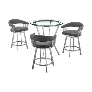 Mia 4 Piece Counter Height Dining Table Set, Round Glass Top, Chrome ...