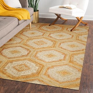 Hand-tufted Geometric Gold Wool, Rug - 8'9" x 11'9" - Bed Bath & Beyond ...