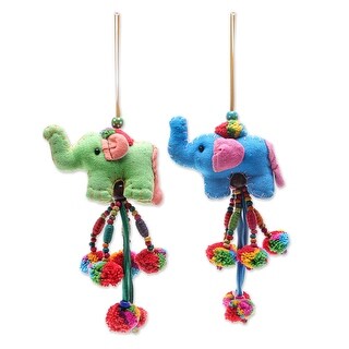 Novica Handmade Holiday Pachyderms Cotton-Blend Ornaments (Pair) - Bed ...