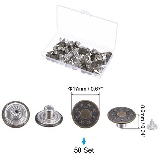50 Sets Button Pins for Jeans Adjustable 17mm Embossed Pattern Bronze ...