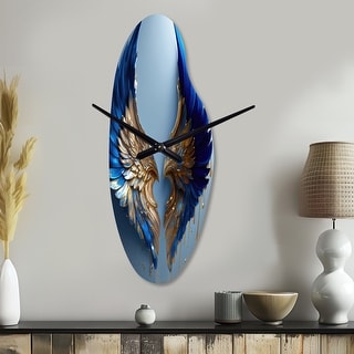 Designart - Blue And Gold Angel Wings V - Wings Angel Wall Clock in ...