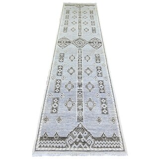 Shahbanu Rugs Ash Gray Soft Wool Hand Knotted Fine Peshawar Intricate ...