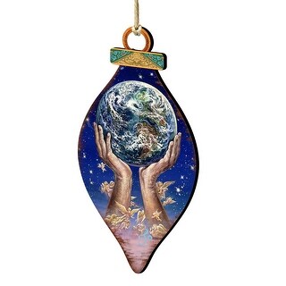 Set of 2 Hands Holding Earth Wooden Christmas Ornaments 5.5" - Bed Bath ...