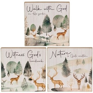 Woodland Faith Box Signs Rustic Nature Wall Decor- 3 Asstd. - 8” x 1” x ...