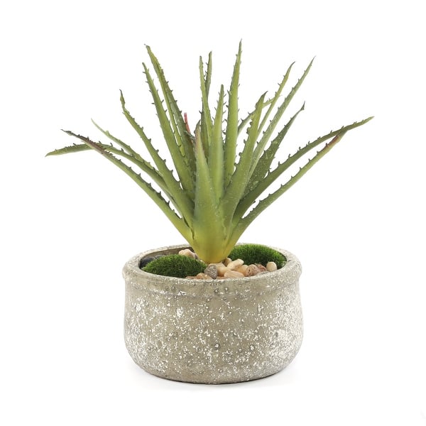 Real Touch Faux Aloe Plant in Modern Round Garden Pot - Green - Bed ...